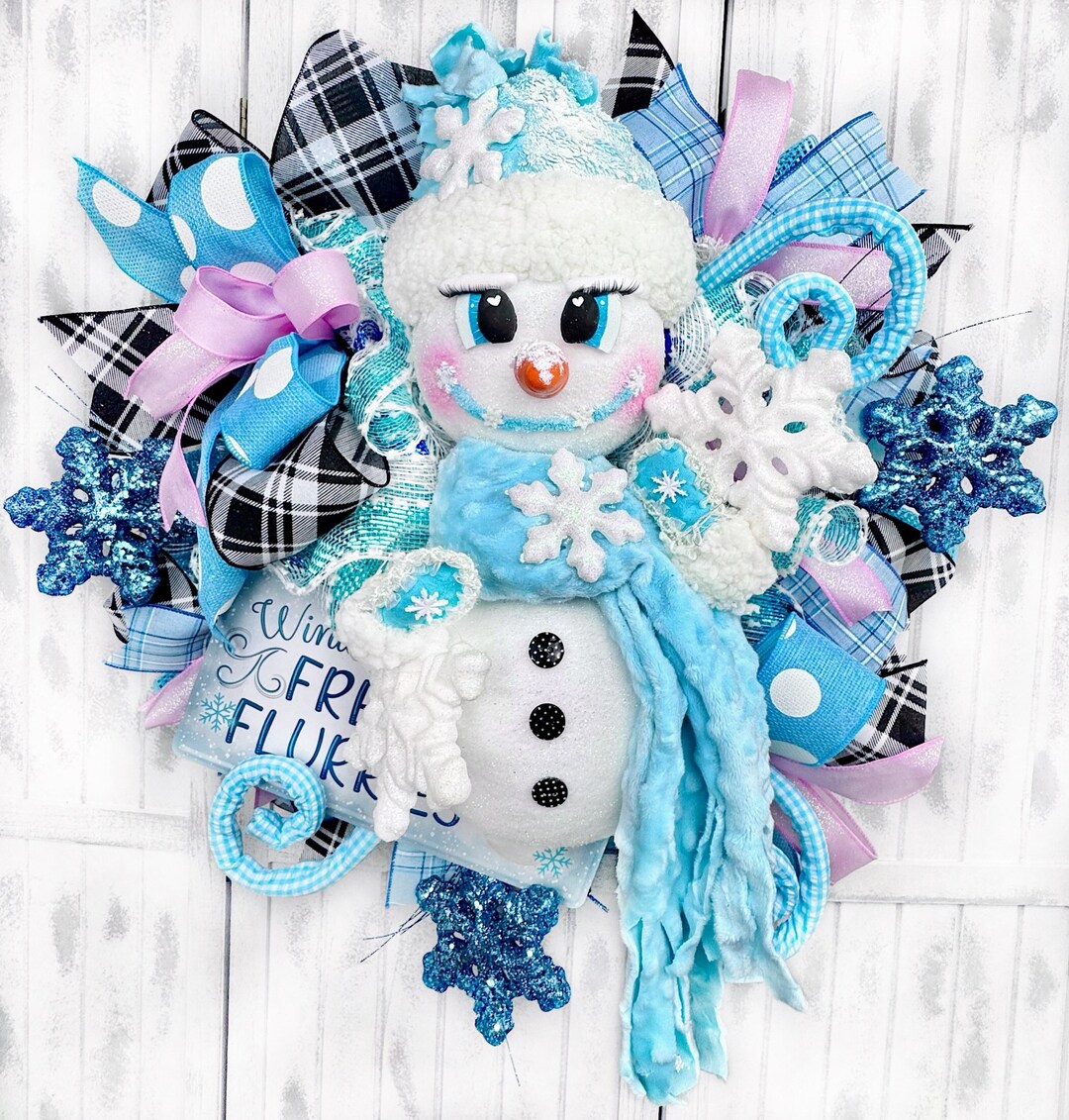 Winter Fresh Flurries Snowman With Carrot Nose Wreath, Snowman Front ...
