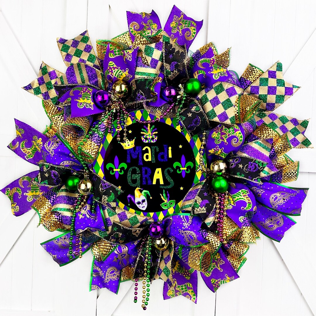 Mardi Gras Wreath Door Decorations With Jester, Fleur De Les, Fat ...
