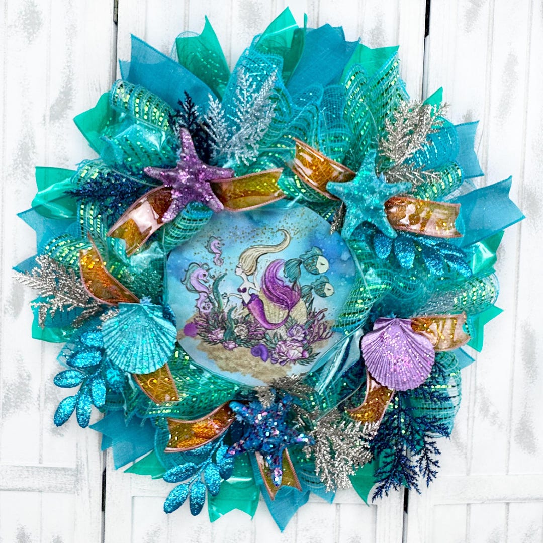 Magical Under the Sea Mermaid Wreath With Jelly Ribbon, Glitter Sprays ...