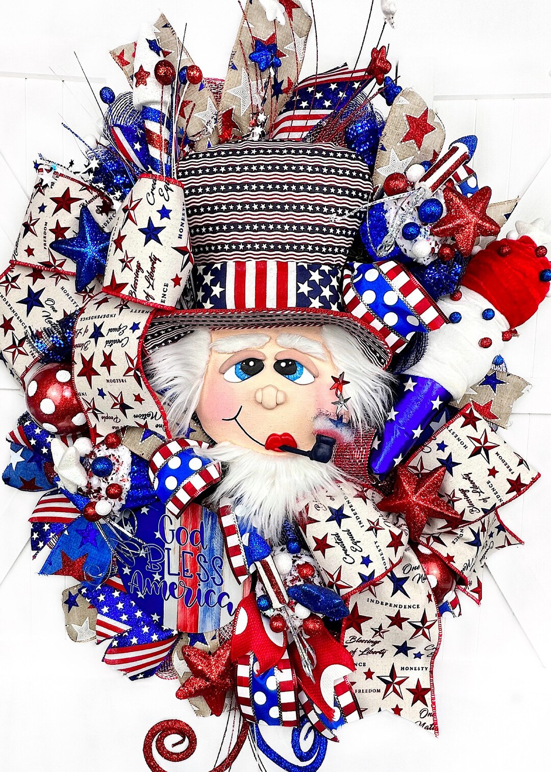 X Large Patriotic Uncle Sam or Lil Ms USA 3 Options Front Door Wreath ...