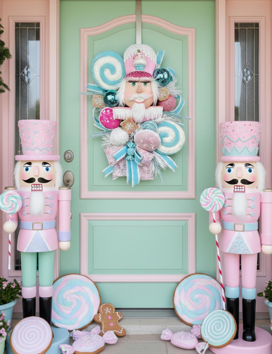 Deluxe Candy Themed Nutcracker Christmas Front Door Wreath With Velvet ...