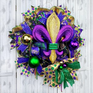 Fleur De Lis Mardi Gras Fat Tuesday Wreath With Deluxe Deco Mesh ...