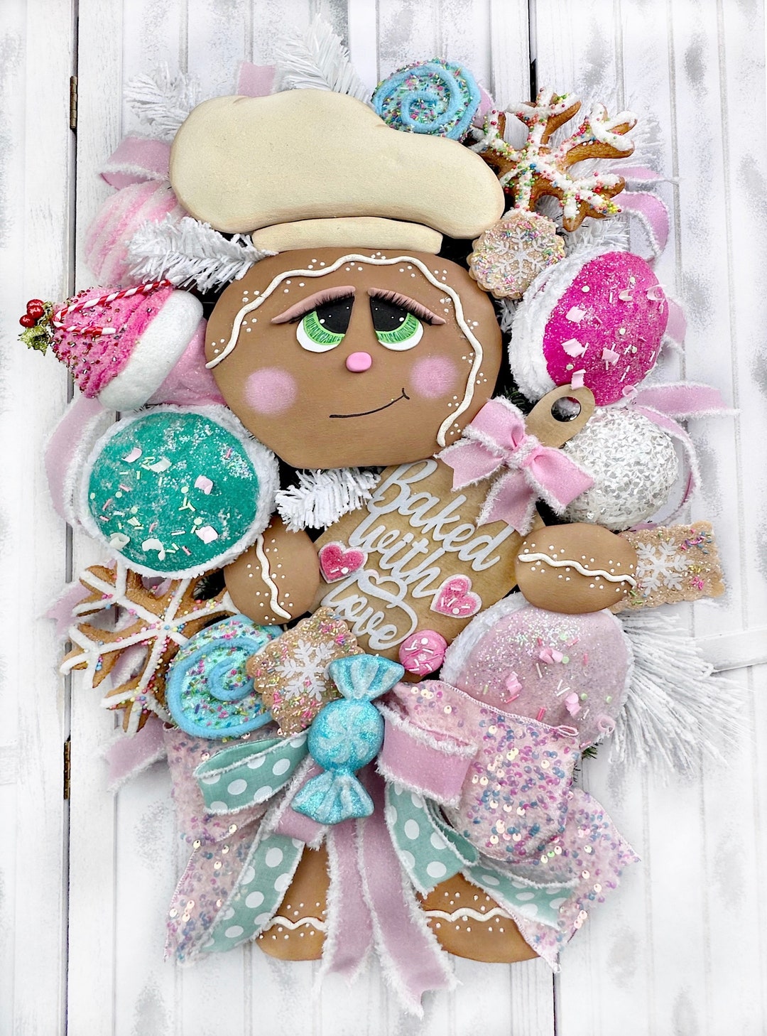 Deluxe Sugar Gingerbread Christmas Front Door Wreath With Velvet ...