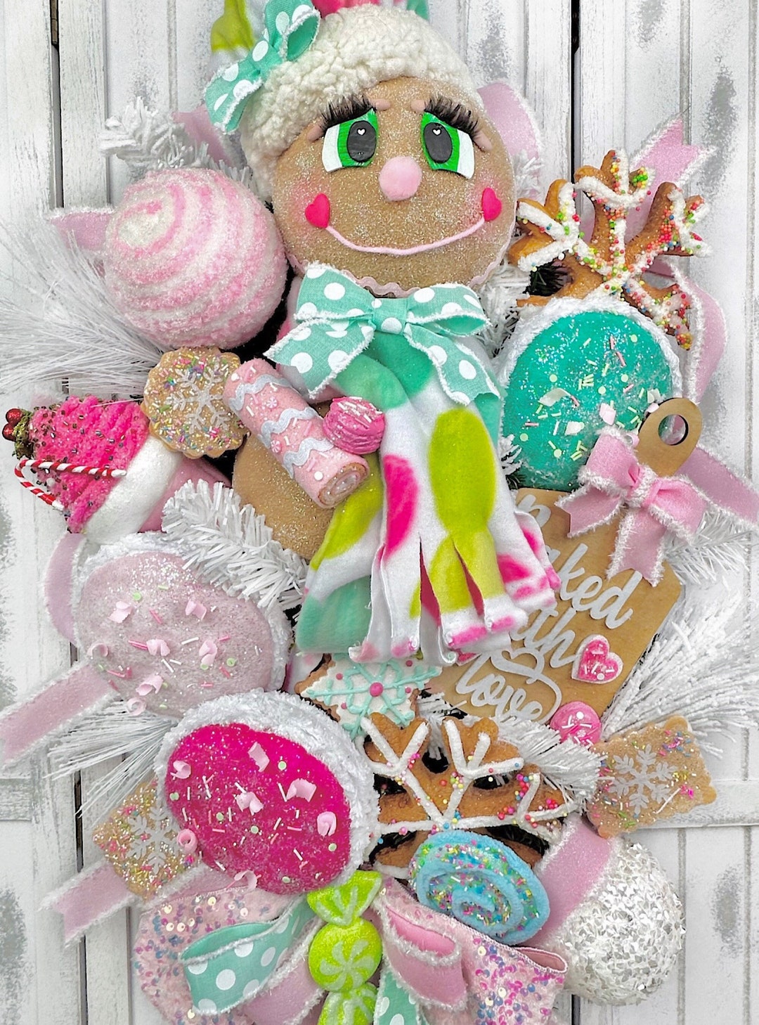 Deluxe Macaroon Gingerbread Christmas Front Door Wreath With Velvet ...