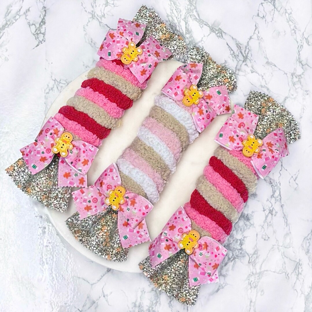 Fluffy Gingerbread Christmas Candy Decorations, Pink, Red, White, Tan ...