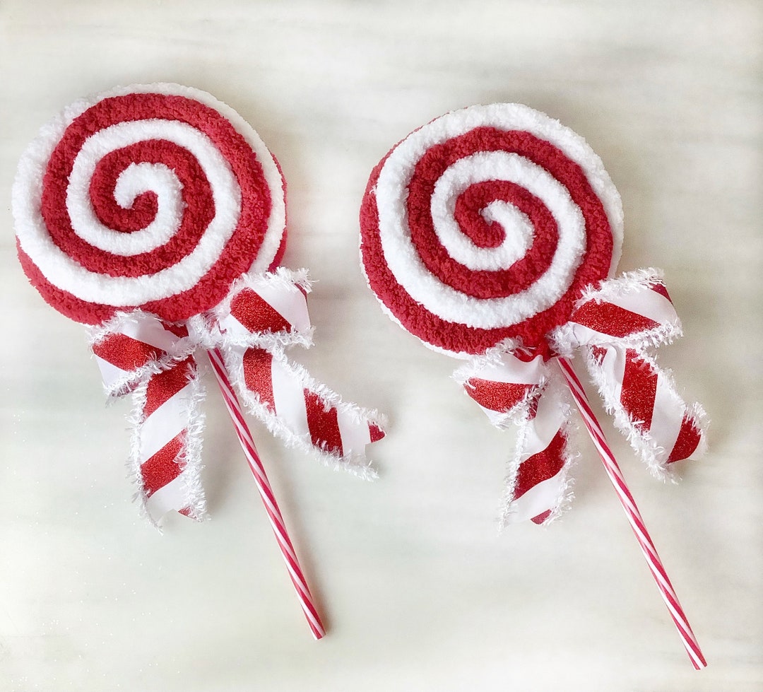 Buy Faux Fuzzy Peppermint Candy Cane Christmas Lollipop Decorations ...