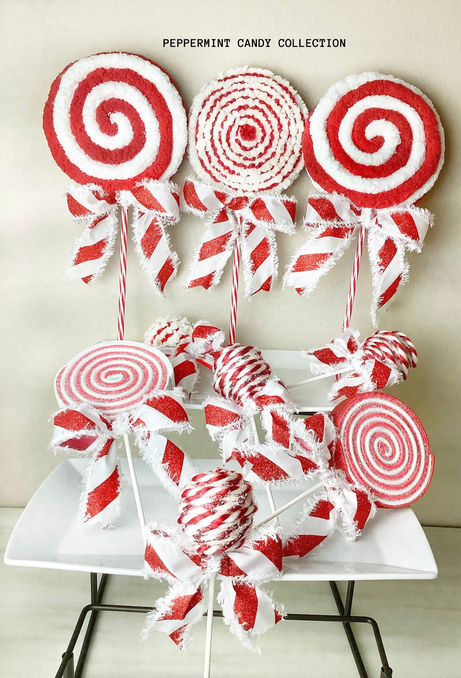 Peppermint Lollipop Christmas Decoration: Handmade Yarn Wreath ...