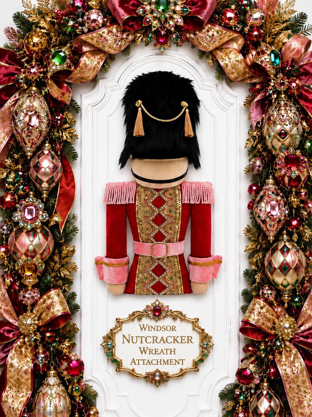 Red, Pink, & Green Jeweled Nutcracker Wreath Attachment, Christmas Door ...