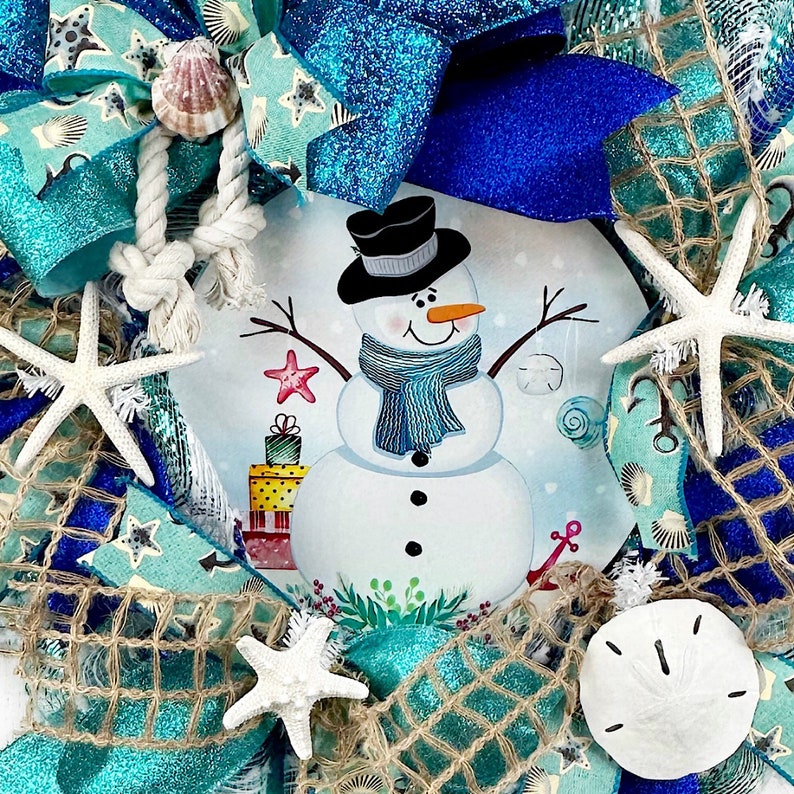 Snowman on the Beach Nautical Christmas Wreath for Front Door - Etsy