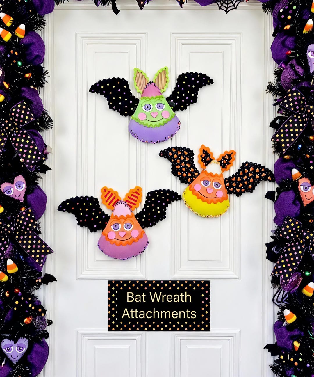 Halloween Candy Corn Bats With Candy Sprinkles Wreath Attachment, Candy ...