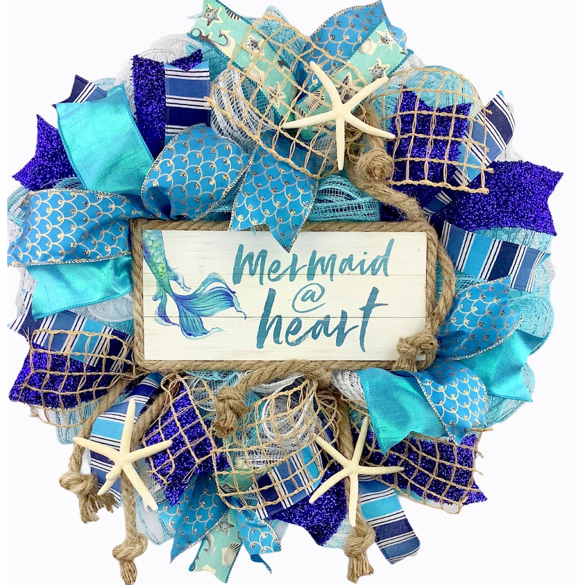 Mermaid Wreath With Starfish & Nautical Rope Beach Coastal - Etsy