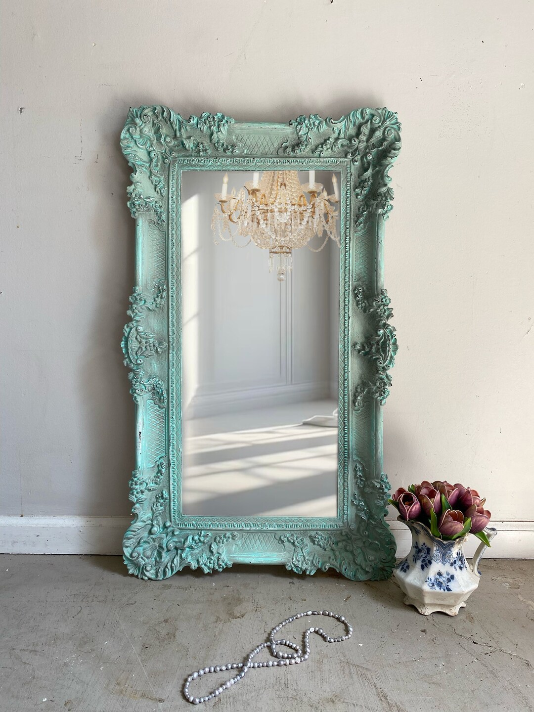 A Q U A Baroque-style Turquoise Shabby Chic Mirror for French Country ...