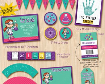 Science Badges. Personalized science party badges. Printable