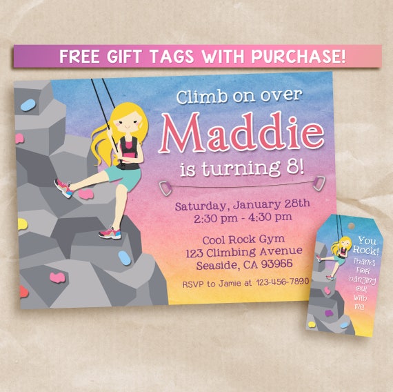 Rock Climbing Party Invitation. Printable Blonde Girl Climber - Etsy