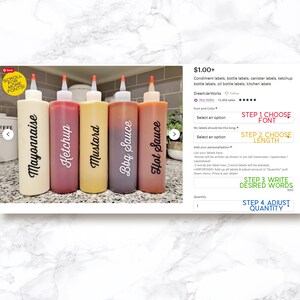 Condiment Labels, Kitchen Labels, Squeeze Bottle Labels, Bottle Labels ...