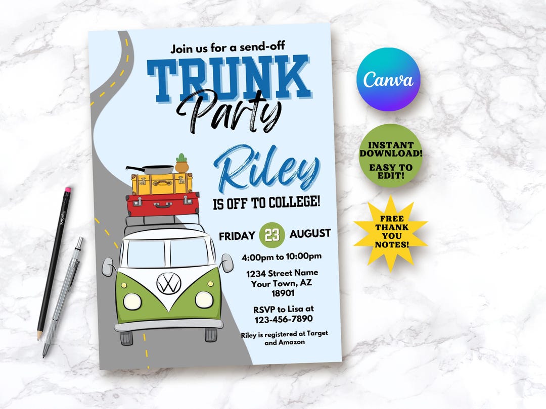 College Trunk Party Invitation: Send-off Template (digital Download) - Etsy
