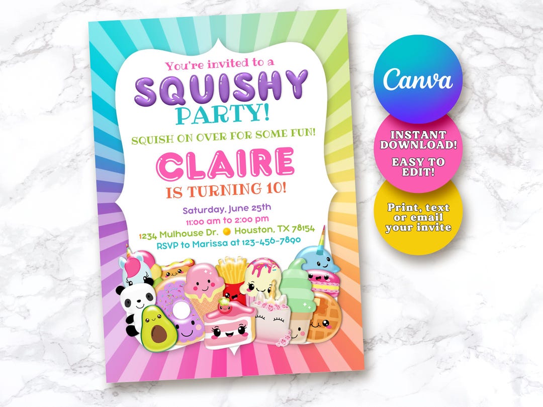 Squishy Party Invitation, Squishies Party Invitation, Squishy Party ...