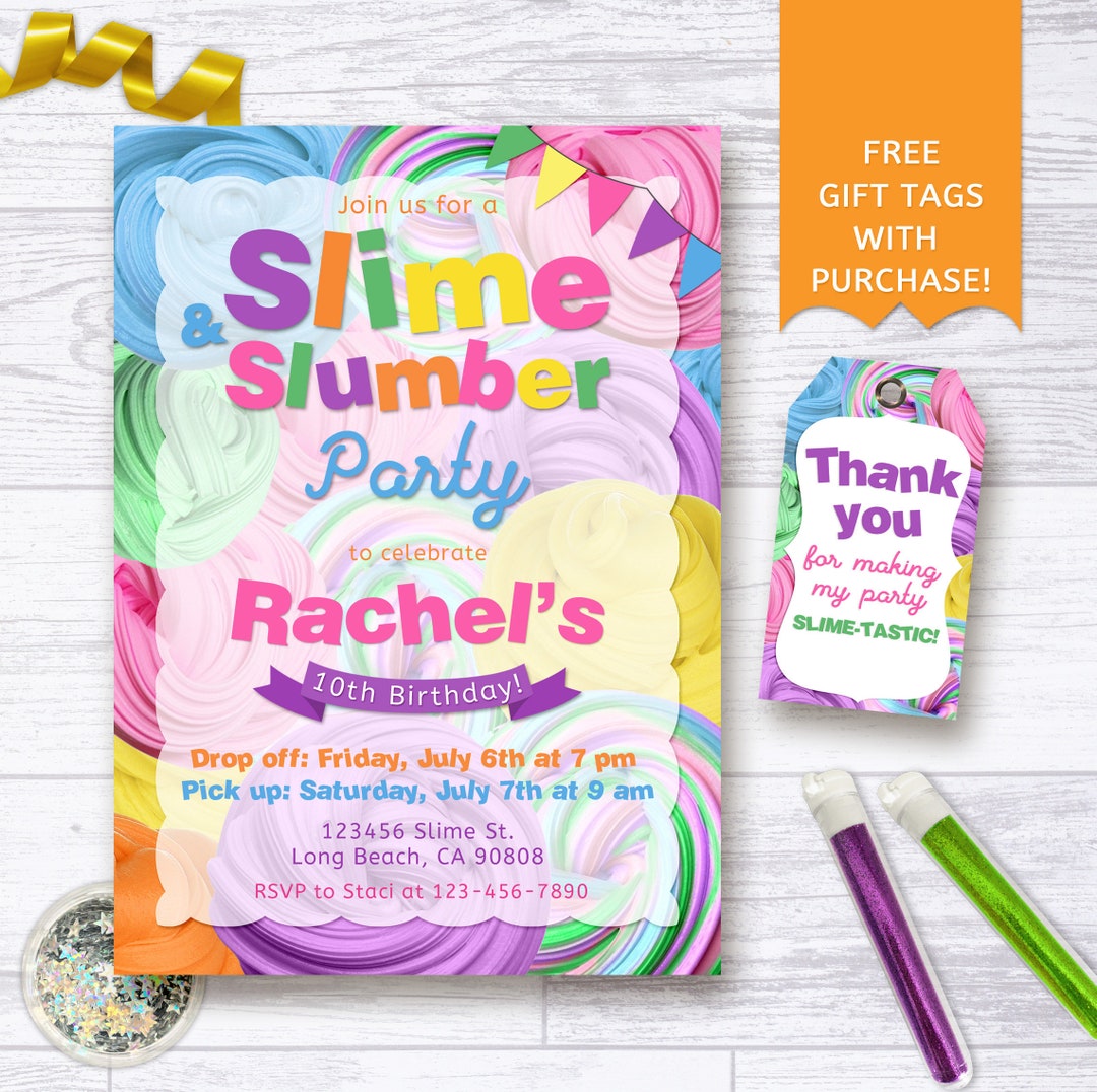 Slime and Slumber Party Invitation / Slime Birthday Party Invitation ...