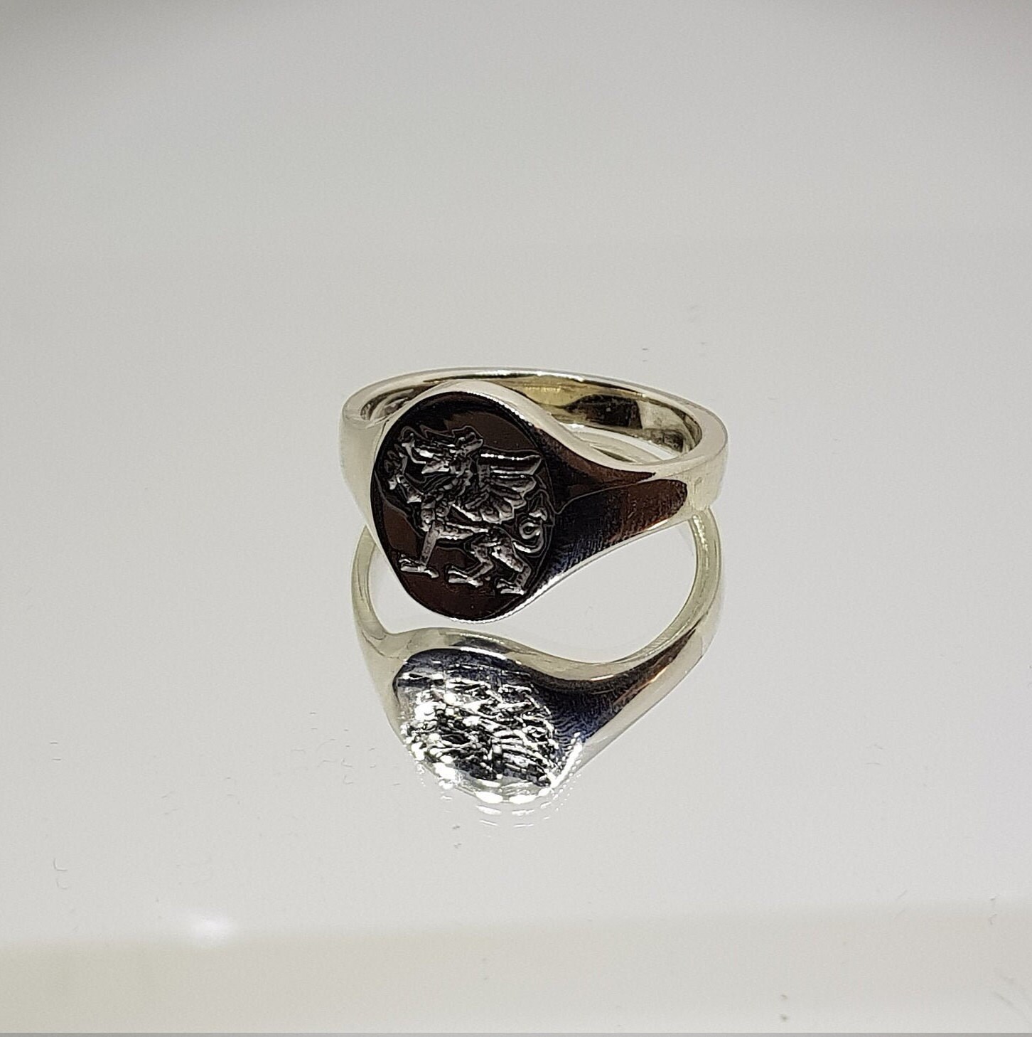 Heavyweight Mens Silver Signet Ring Welsh Dragon Wales | Etsy