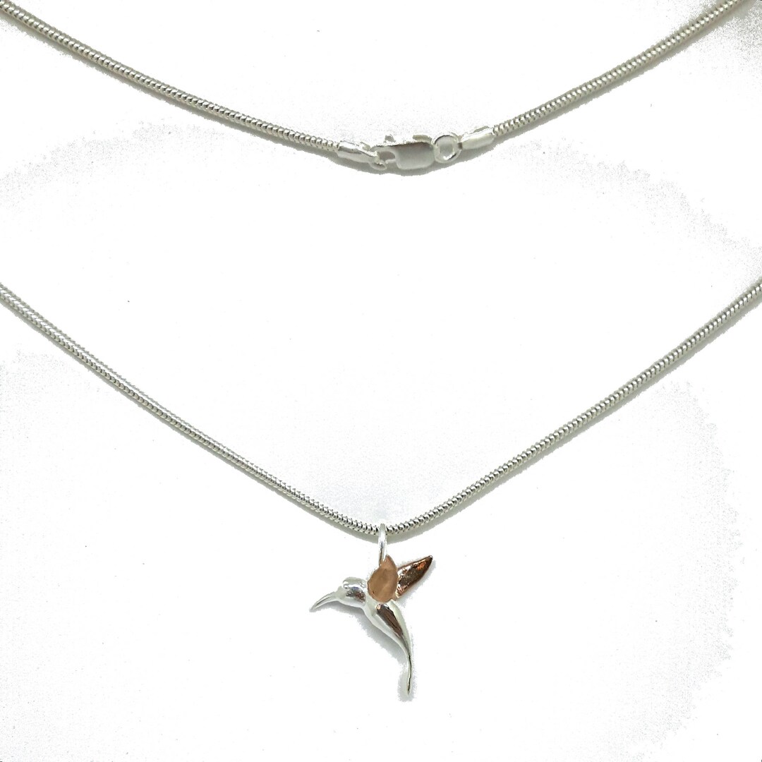 Silver and Rose Gold Hummingbird Necklace With Silver Chain ...
