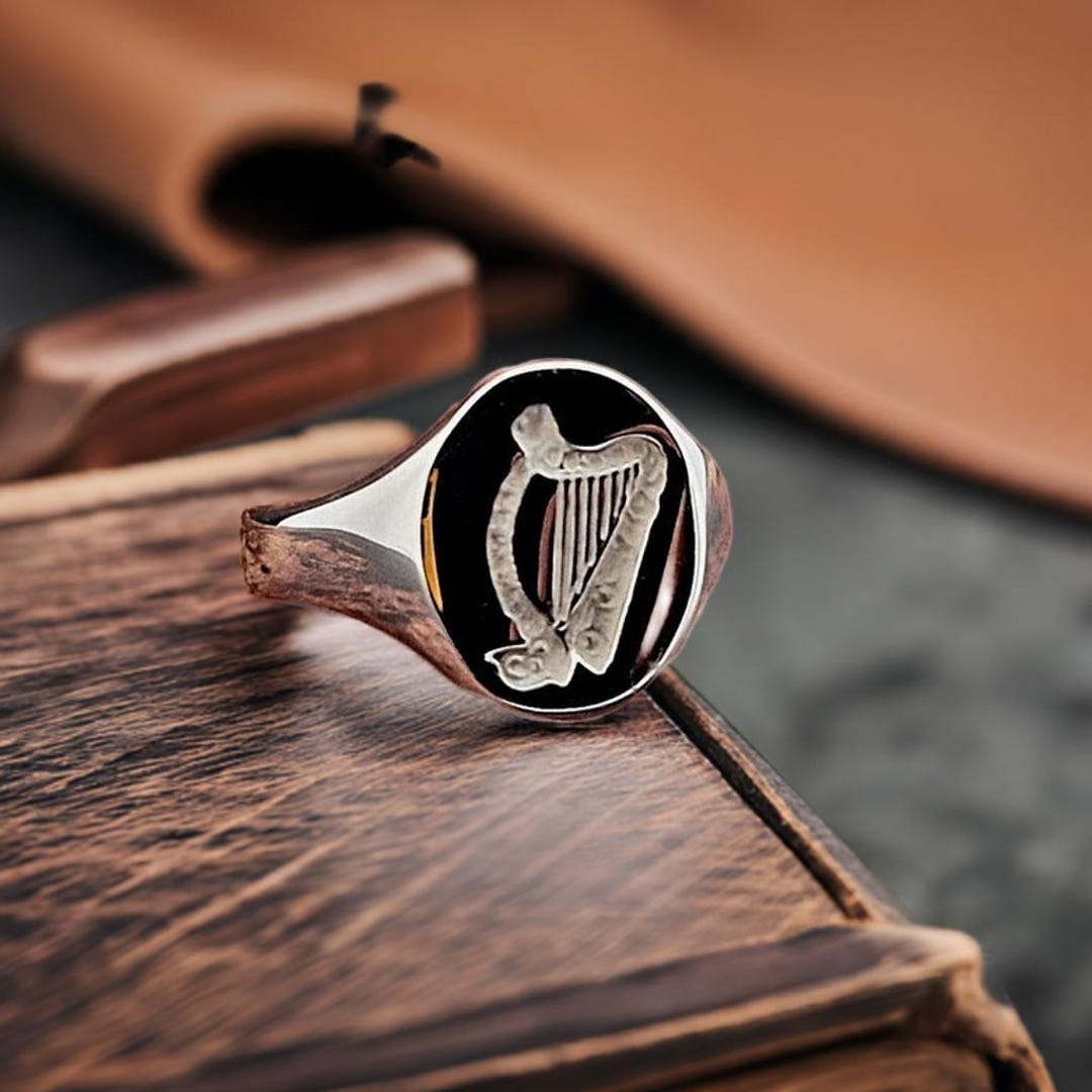 Heavyweight Mens Silver Signet Ring Ireland Harp - Etsy UK