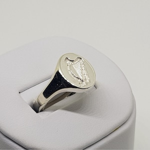 Heavyweight Mens Silver Signet Ring Ireland Harp - Etsy UK