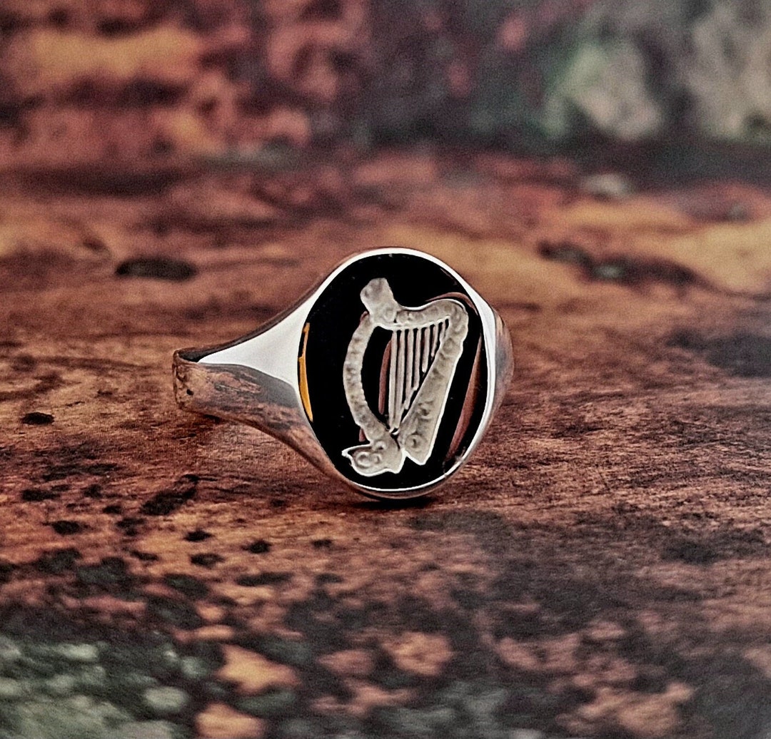 Heavyweight Mens Silver Signet Ring Ireland Harp - Etsy UK