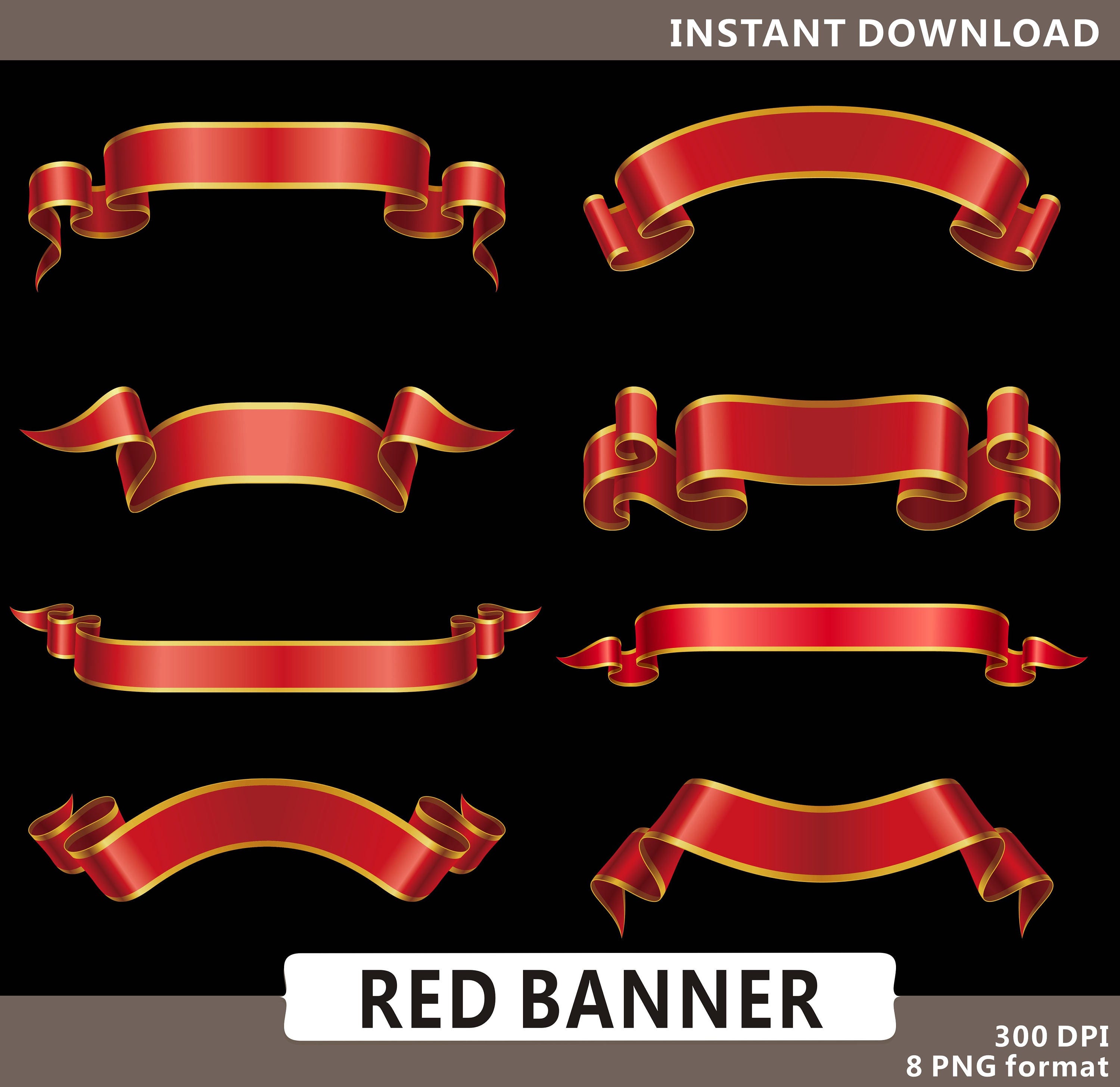 Red Banners Clipart Banner Clipart Digital Clipart Banners | Etsy