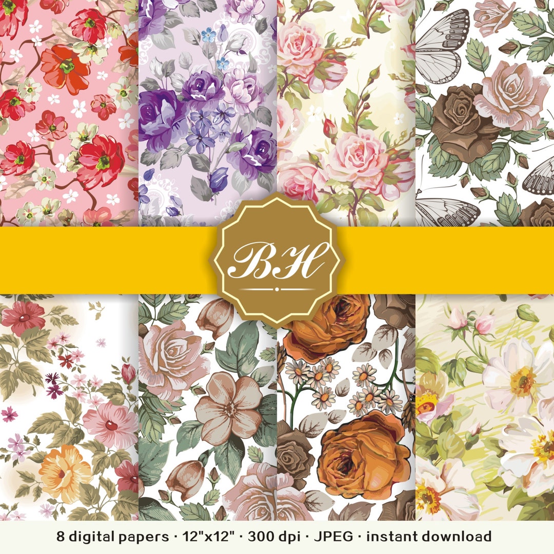 Floral Background Flower Digital Paper Vintage Flowers - Etsy