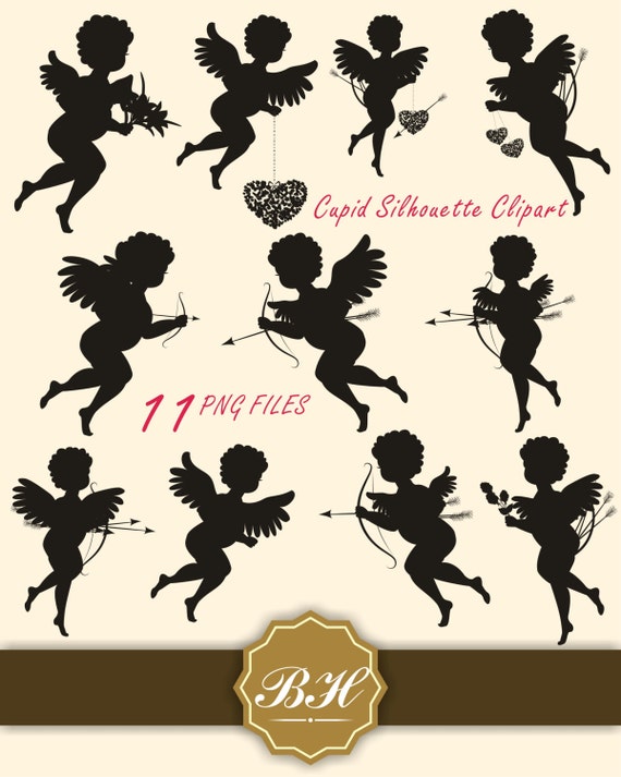 Cupid Silhouette Clipart Valentine Silhouette Clipart | Etsy