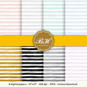 Watercolor Stripes Digital Paper Stripes Backgrounds Stripes | Etsy