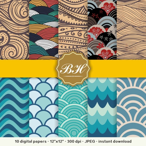 Wave Digital Paper Sea Scrapbook Background Printable Paper - Etsy