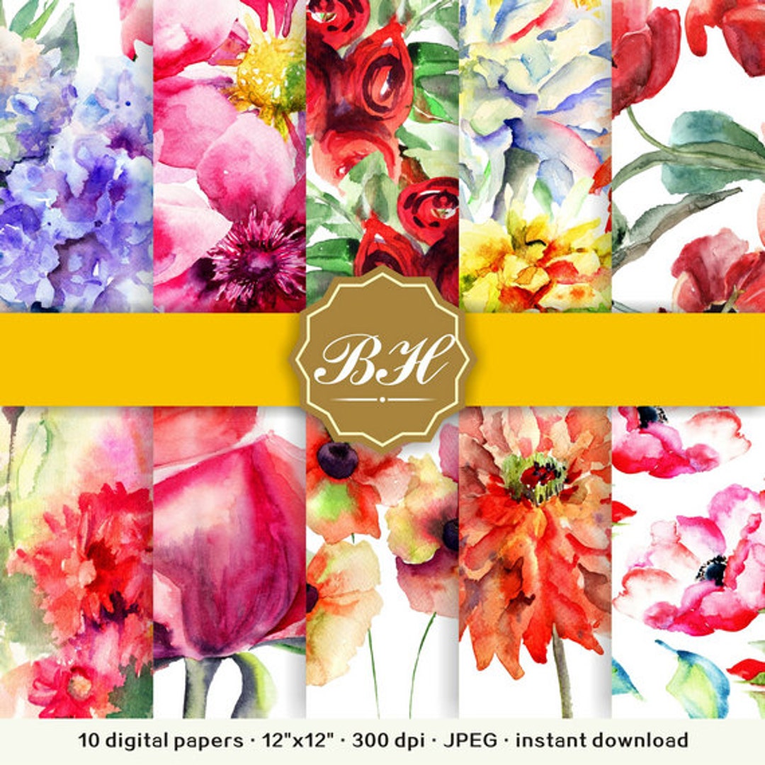 Flower Watercolor Digital Paper Watercolor Digital Paper - Etsy