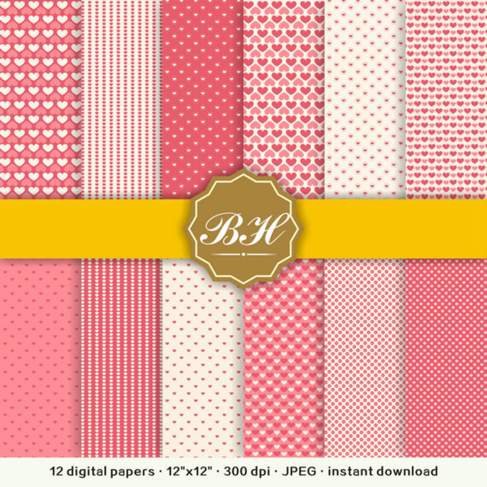 Pink Digital Paper Heart Digital Paper Digital Love Papaer | Etsy