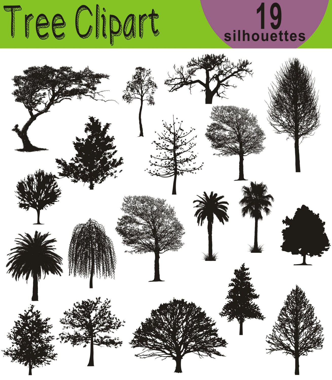 Tree Clipart Tree Silhouettes Clipart Family Tree | Etsy