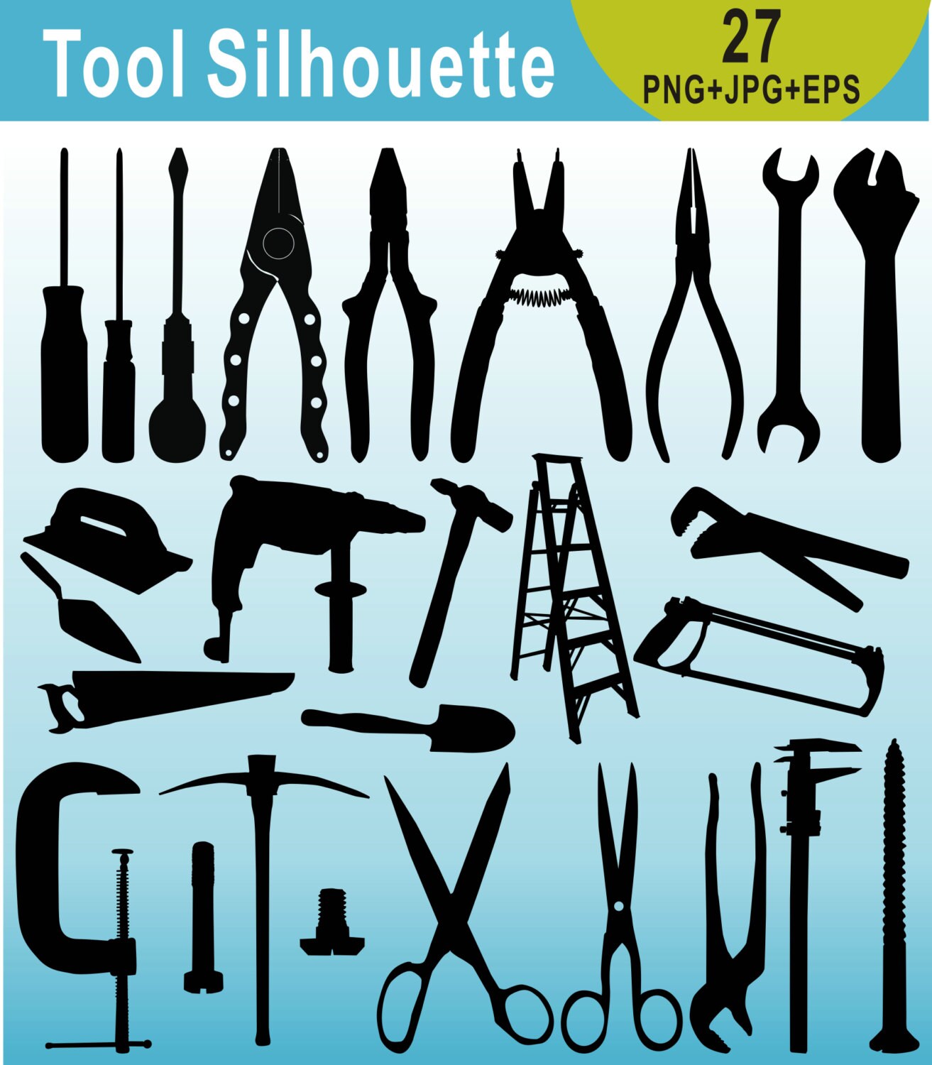 Tool Silhouette Clipart Home Tools Clipart Hand Tools | Etsy