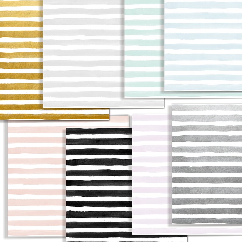 Watercolor Stripes Digital Paper Stripes Backgrounds Stripes | Etsy