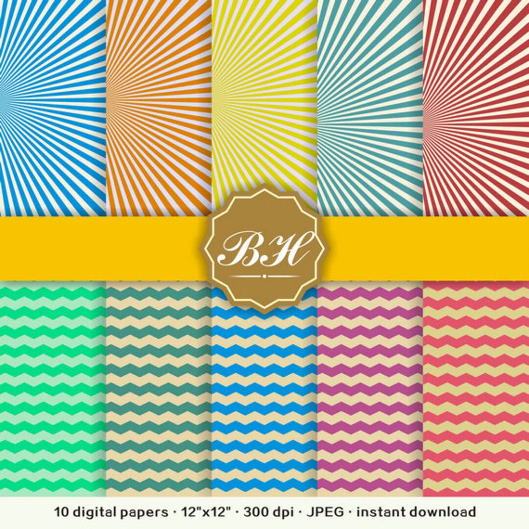 Colourful Starburst Digital Paper, Geometric Paper, Basic Scrapbook ...