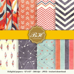 Arrow Watercolor Digital Paper Tribe Paper Triangle Arrow - Etsy