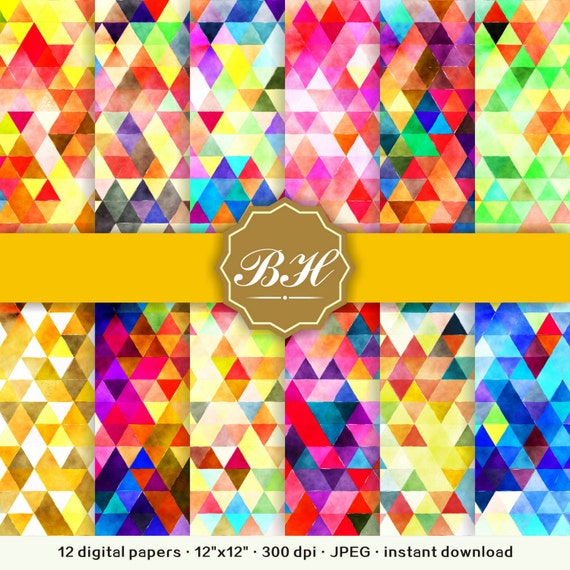 Triangles Digital Paper Watercolor Triangles Digital Paper | Etsy