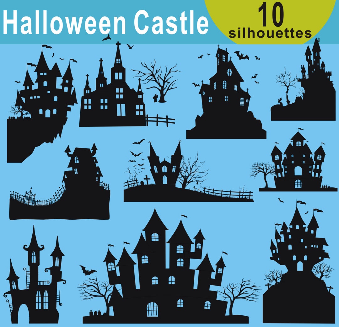 Halloween Clipart, House Clipart, Spooky Houses Silhouettes, Haunted ...