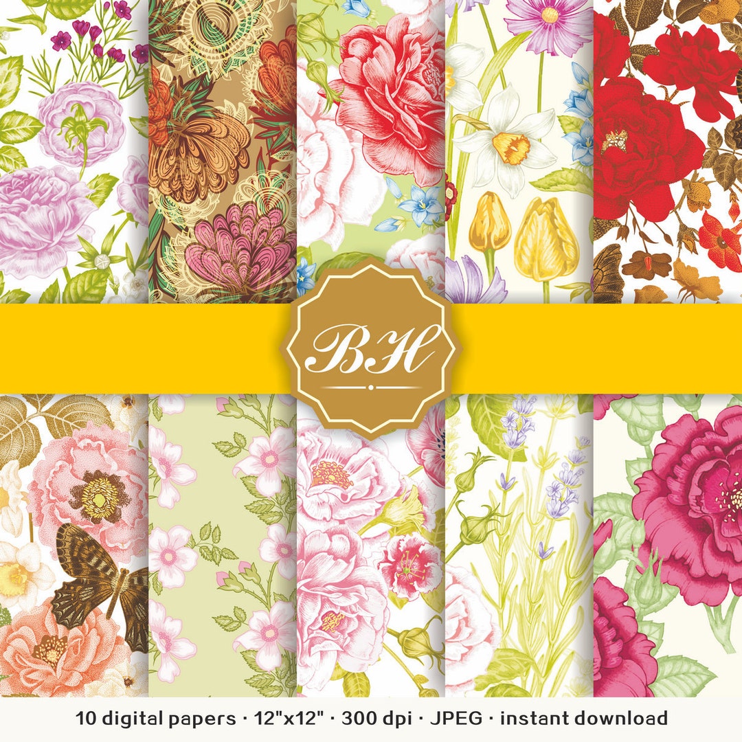 Floral Digital Paper Floral Backgrounds Flower Scrapbook - Etsy