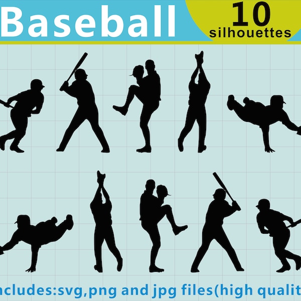 Baseball Players Silhouette Clipart - Etsy