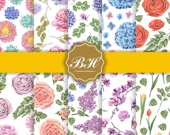 Flower Watercolor Digital Paper Floral Watercolor | Etsy