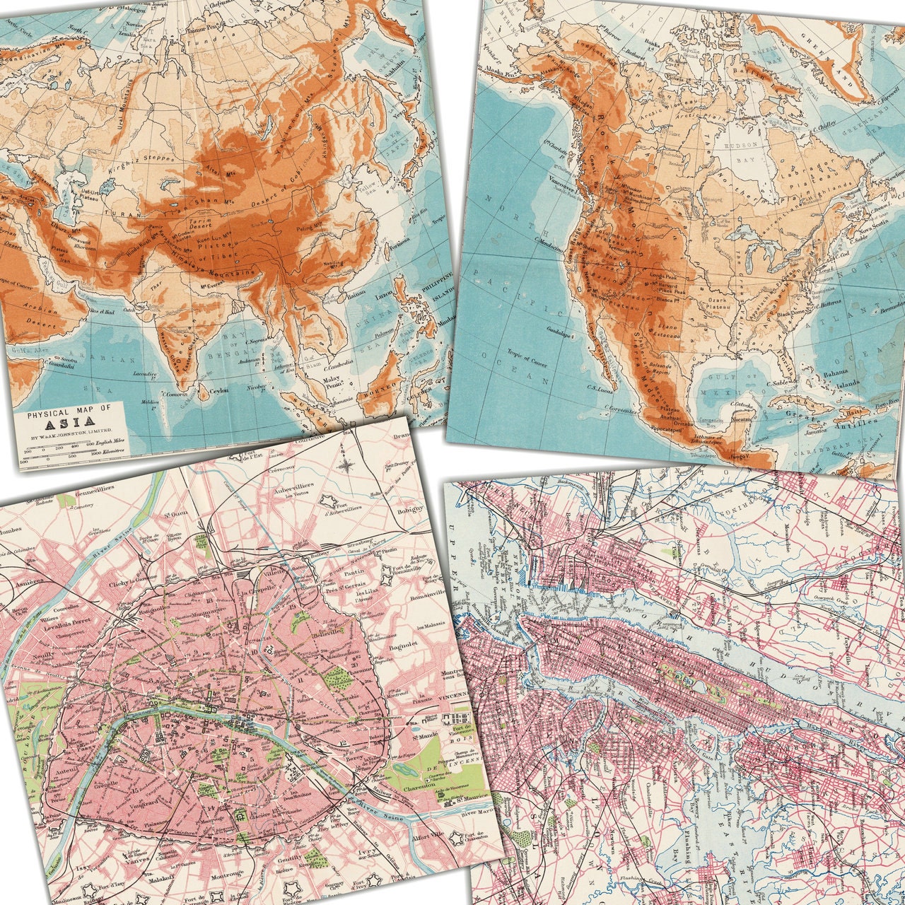 Vintage Map Digital Paper Pack Old World Maps Backgrounds | Etsy