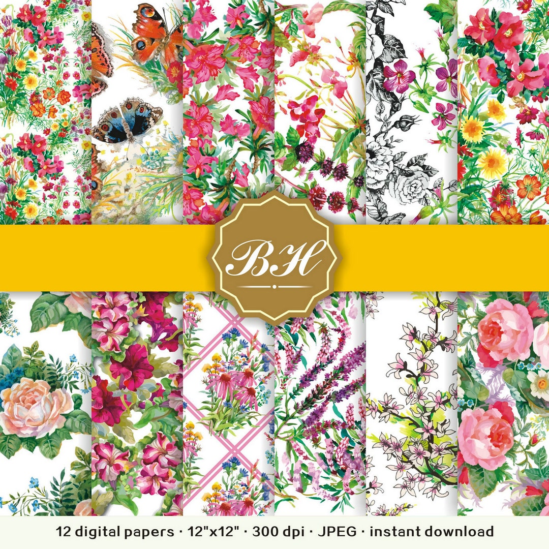 Garden Digital Paper, Flower Digital Paper, Flower Backgrounds, Floral ...