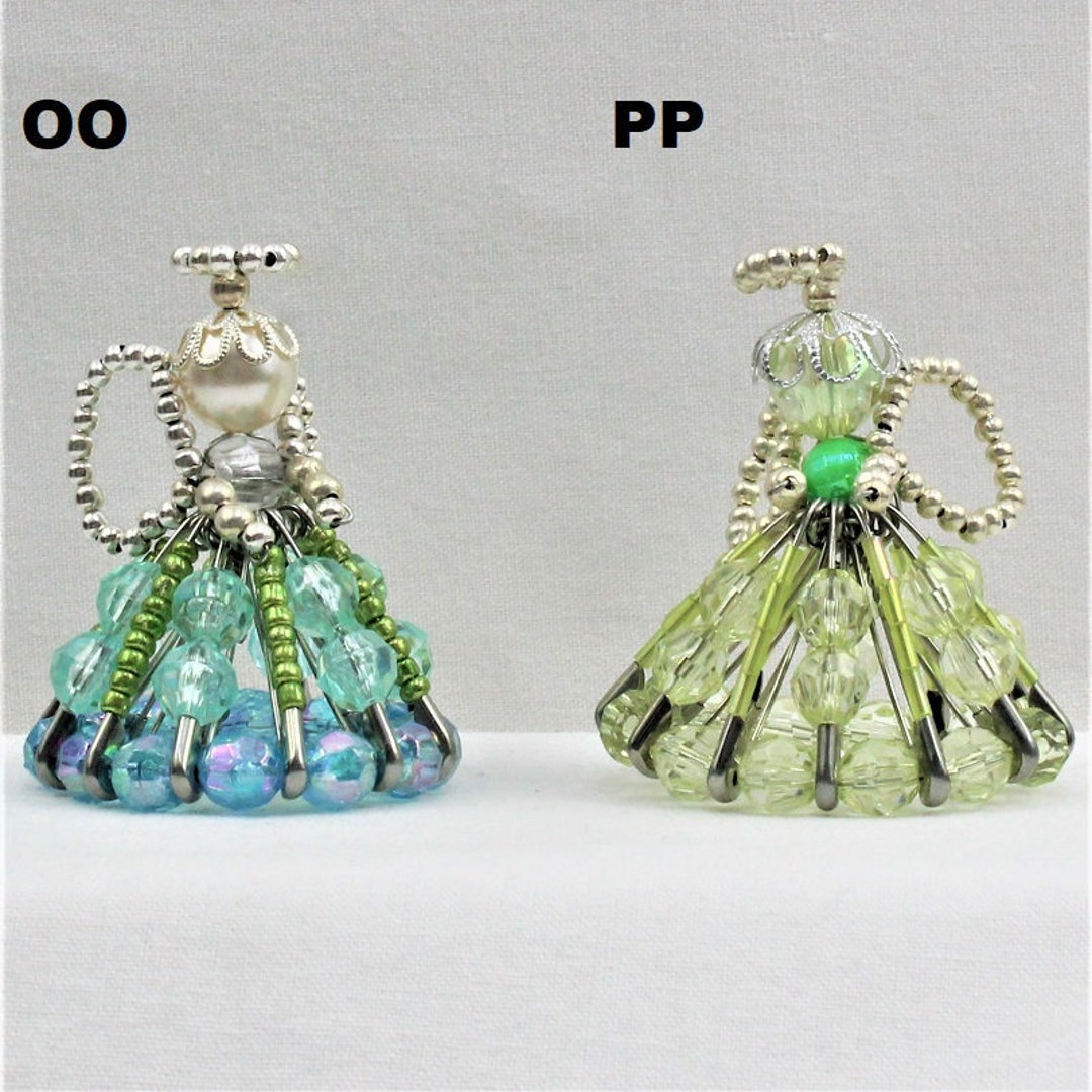 Dark Grey or Green Safety Pin Angel, Beaded Angel, Safety Pin Angel ...