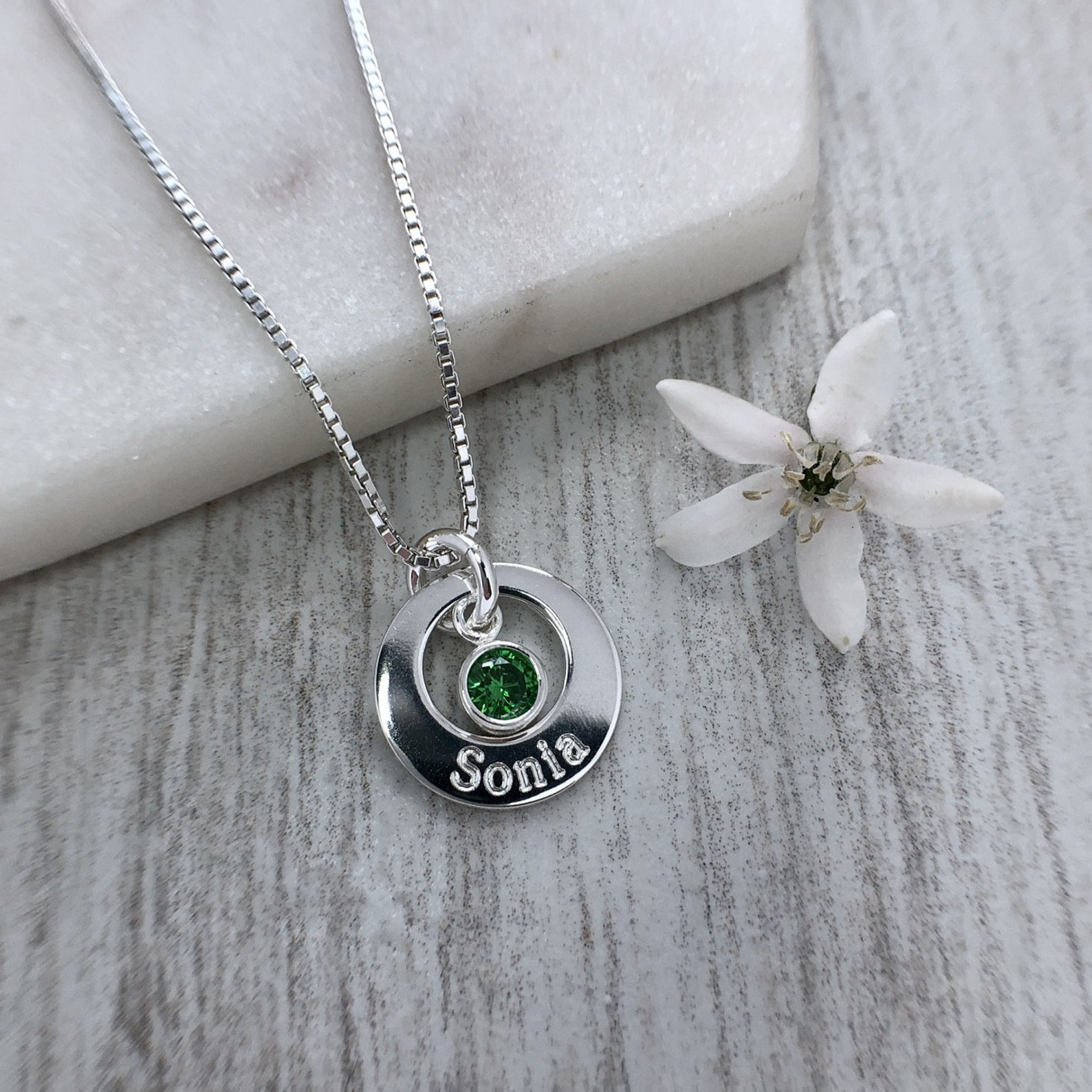 Birthstone Name Necklace Personalised in Sterling Silver - Etsy