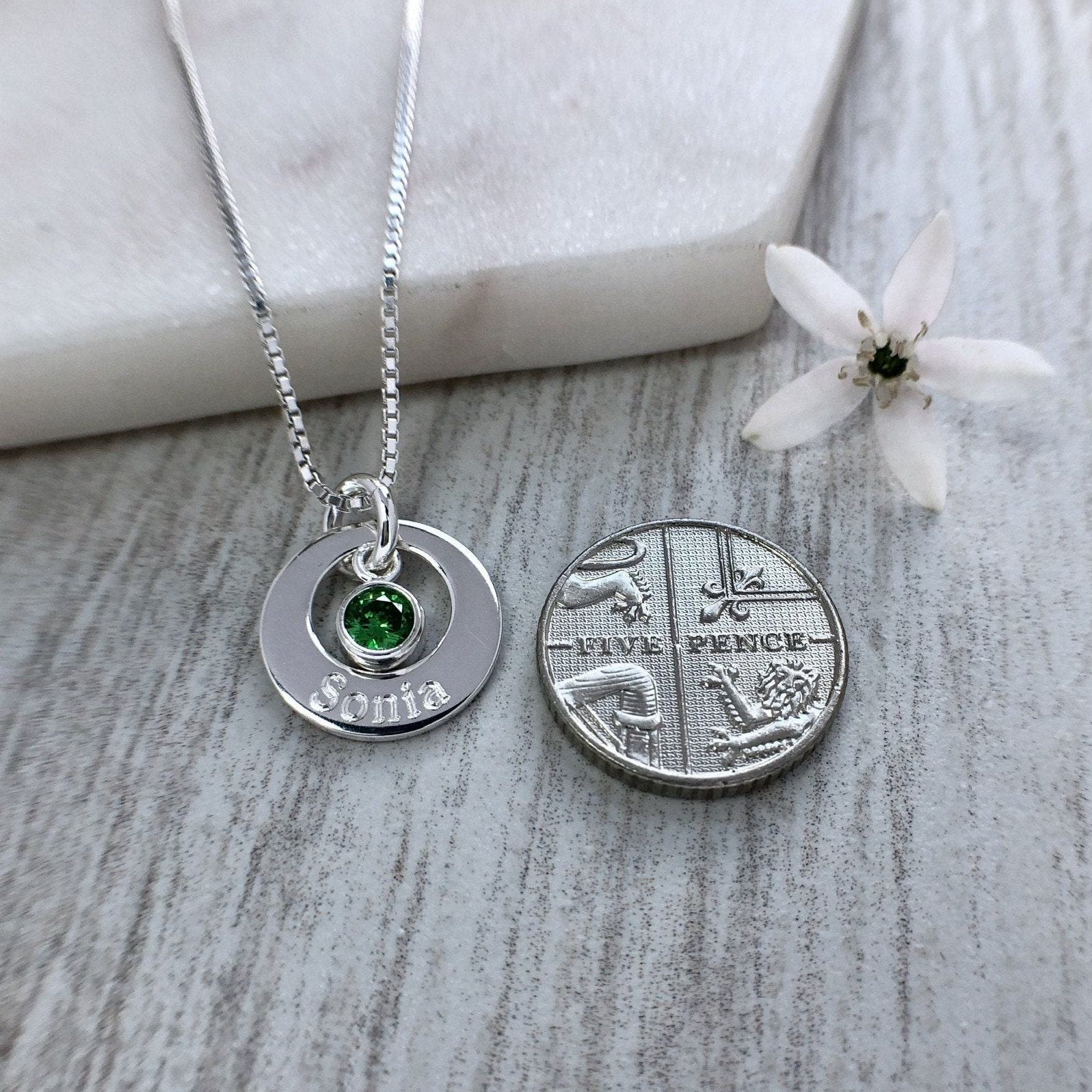 Birthstone Name Necklace Personalised in Sterling Silver | Etsy