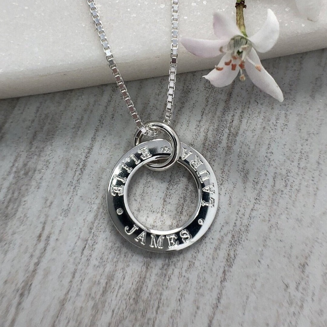 Engraved Sterling Silver Name Necklace: Personalized Washer Pendant ...